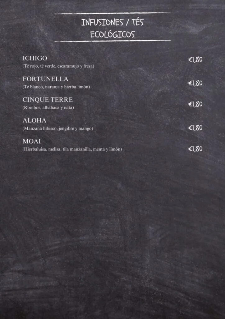 CARTA / MENU – Cafetería Guapas