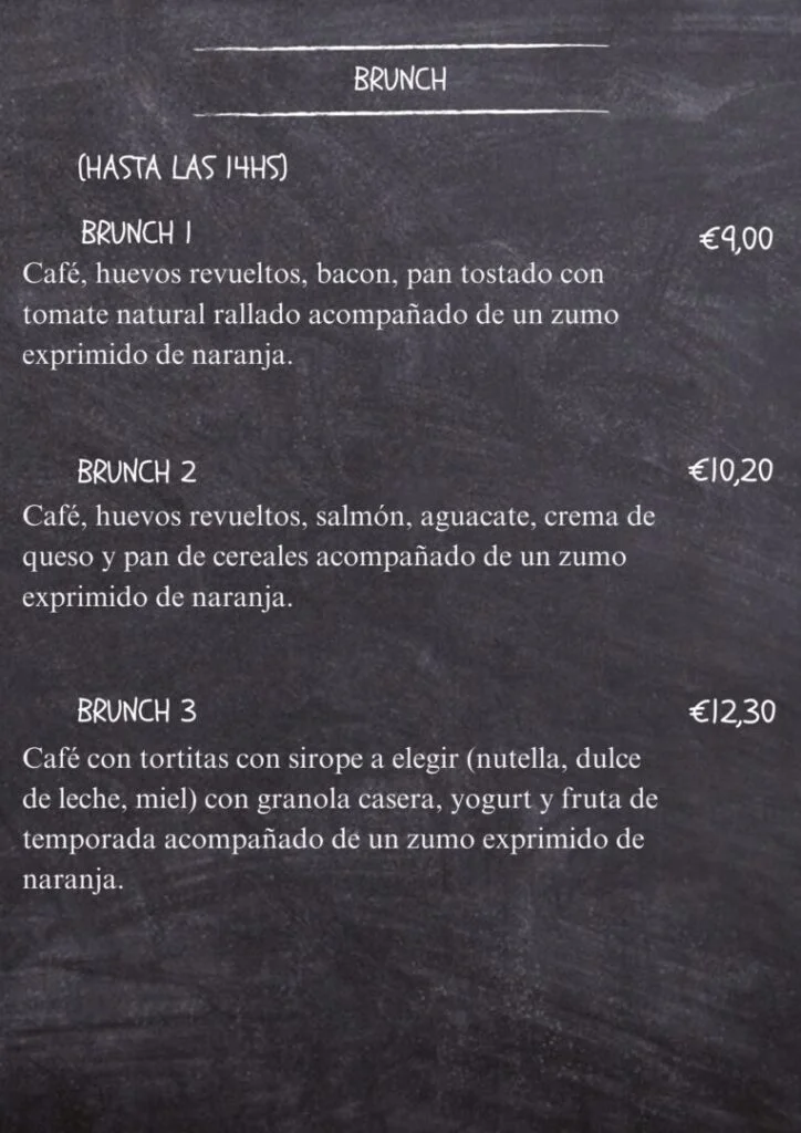 CARTA / MENU – Cafetería Guapas